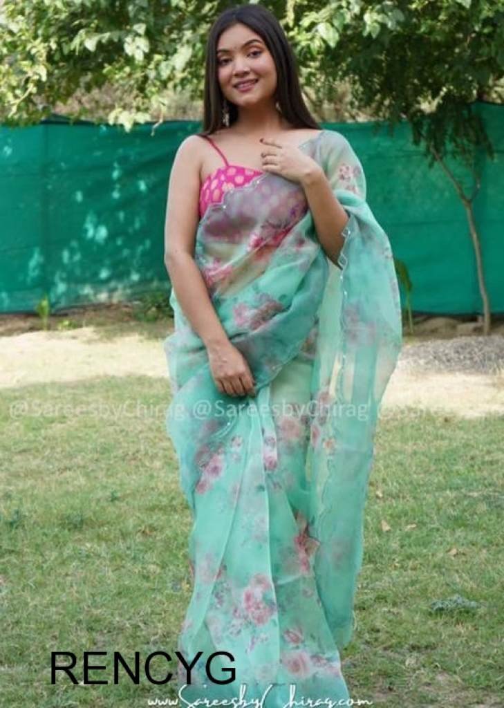 Light Green Organza Printed Rency Catalog