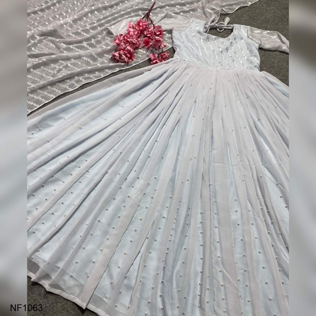 Party Wear Look New One Colour Gown With Foil Print Work NF1063