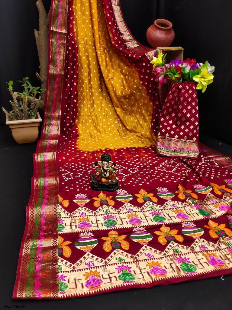 Pure Bandhej Silk Saree in Orange, Bandhej Silk Saree Made By Original ...