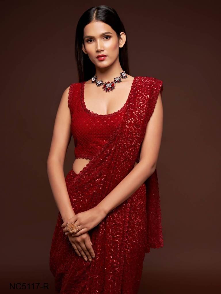 Red Heavy Embroider Sequance Saree NC5117